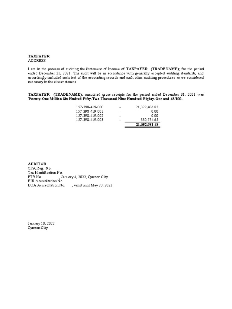 SAMPLE1 Gross Receipts Certification | PDF