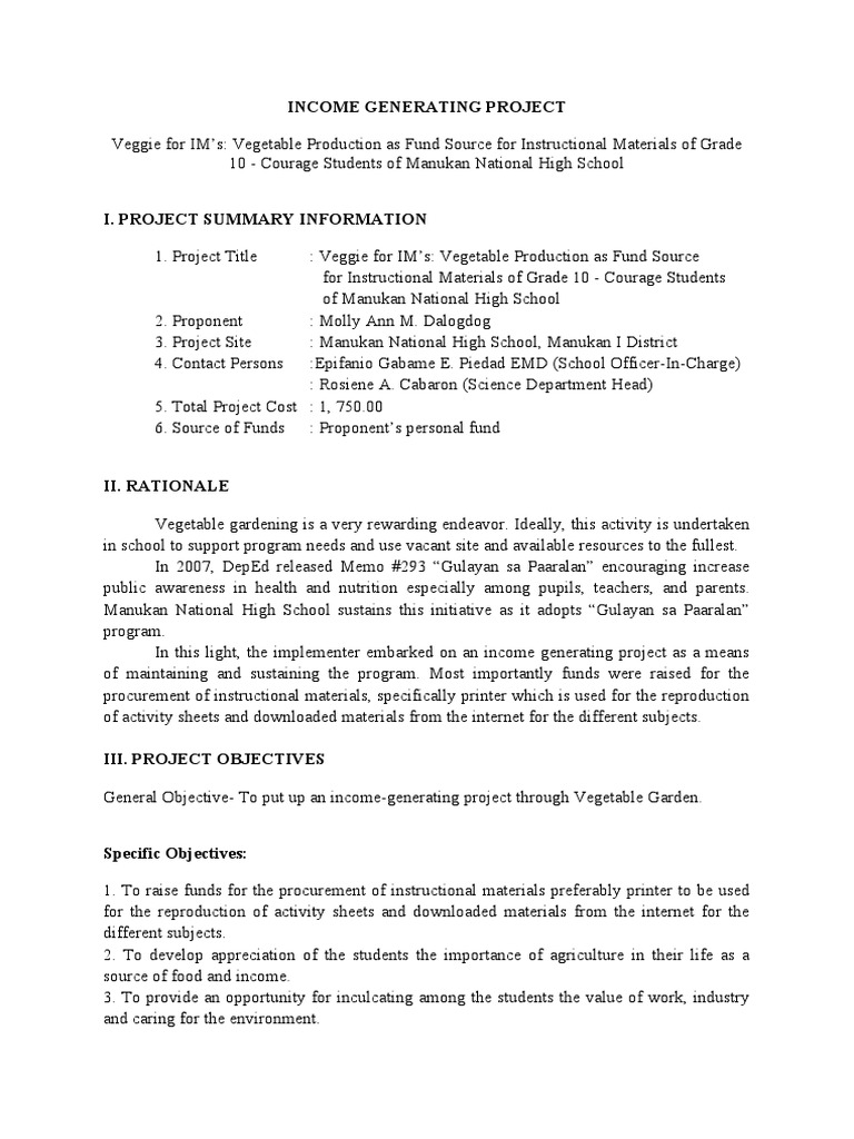 Income Generating Project | Download Free PDF | Vegetables | Mulch