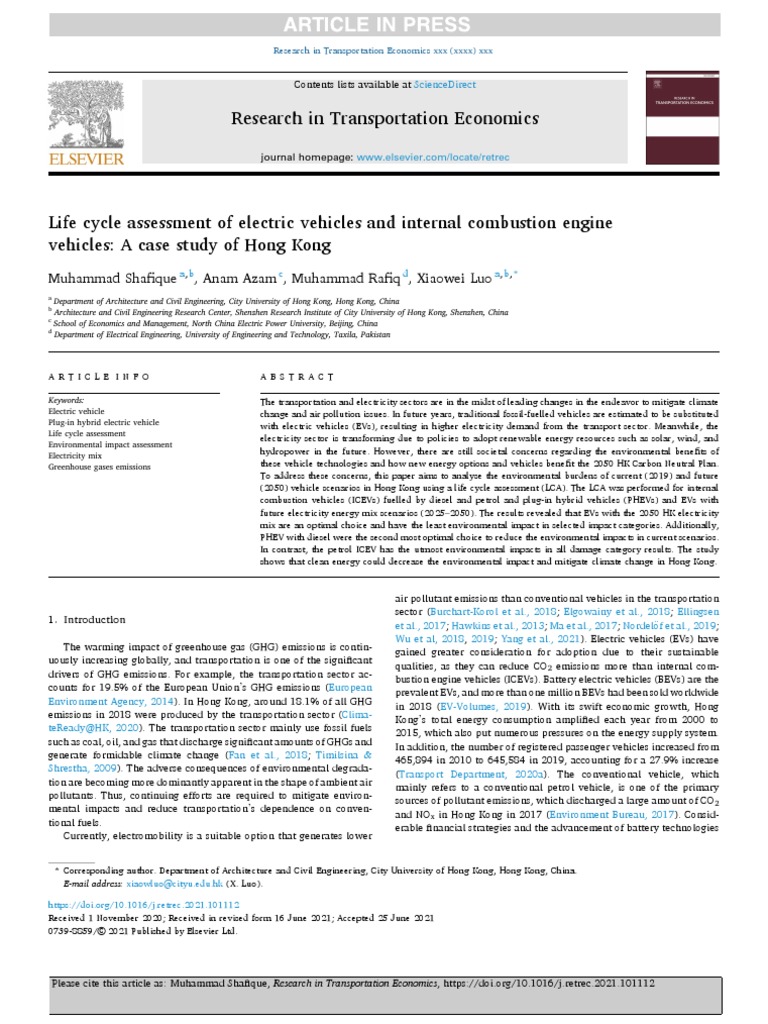 Research in Transportation Economics: Muhammad Shafique, Anam Azam ...