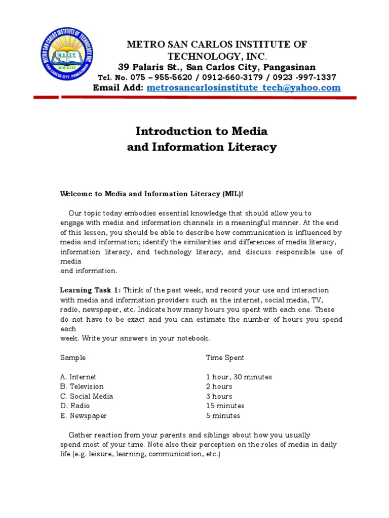 G12 Mil W1 Mod1 | PDF | Media (Communication) | Information