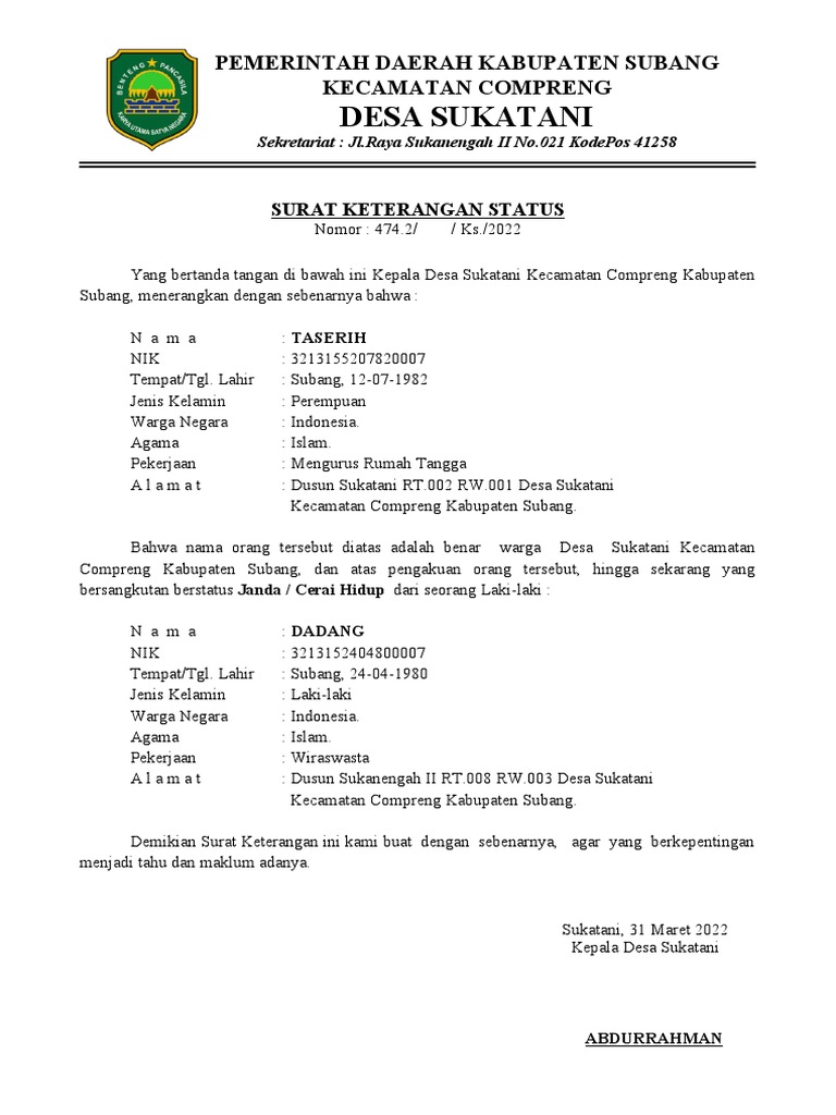 Surat Keterangan Status | PDF