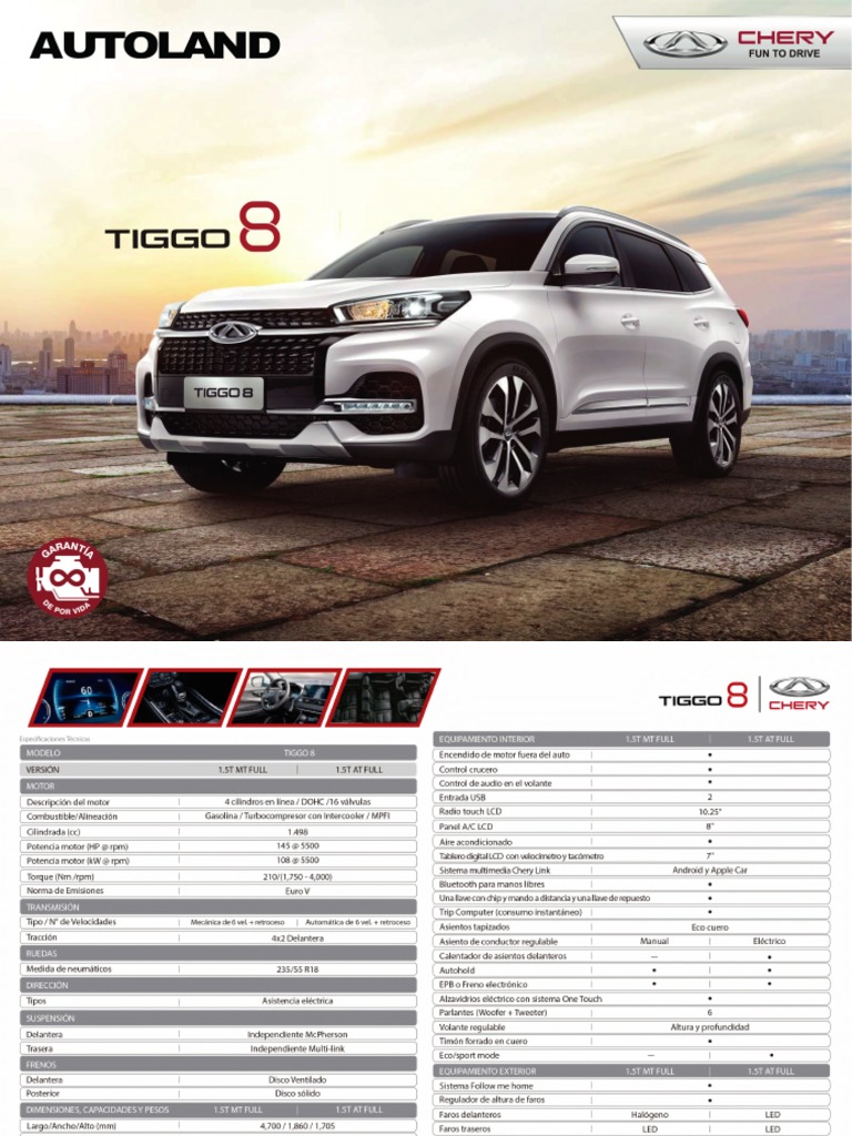 Ficha Tecnica New Tiggo 8 Autoland | PDF