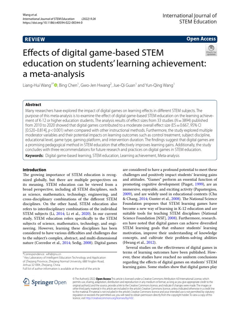 Effects of Digital Game-Based STEM Education On Students' Learning ...