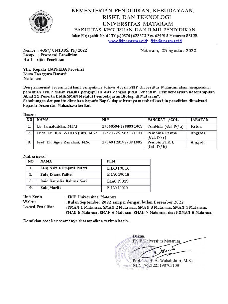Ijin Penelitian Ke Bappeda NTB 022 | PDF | Sains & Matematika | Teknologi & Rekayasa