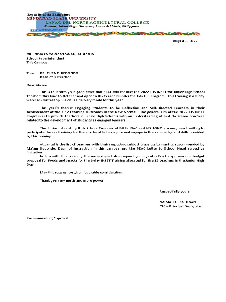 Peac Inset Loi Inset 2022 | PDF | Teachers | Behavior Modification