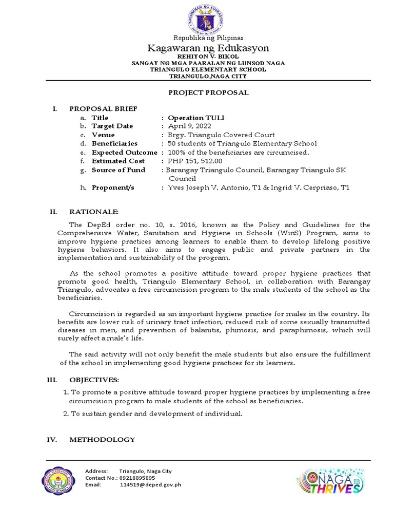 Project Proposal Operation Tuli | PDF | Hygiene | Circumcision