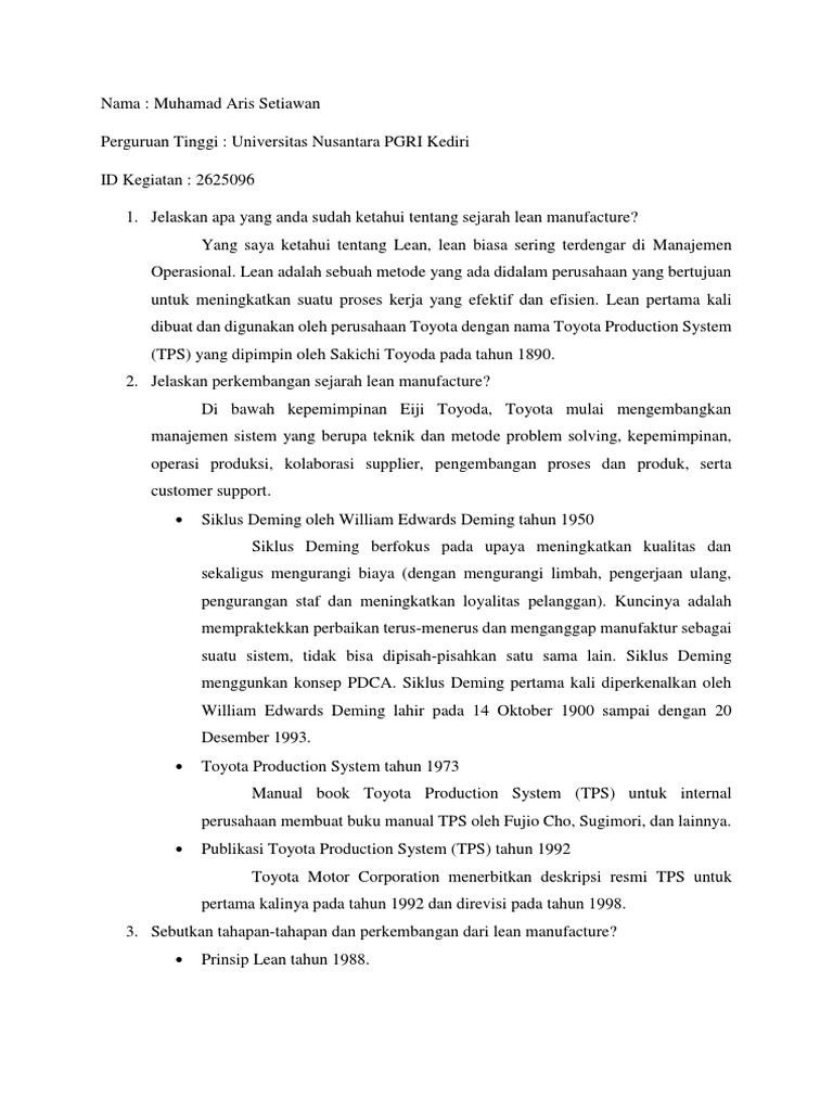 Sejarah Lean Manufacturing dan Perkembangannya | PDF | Bisnis