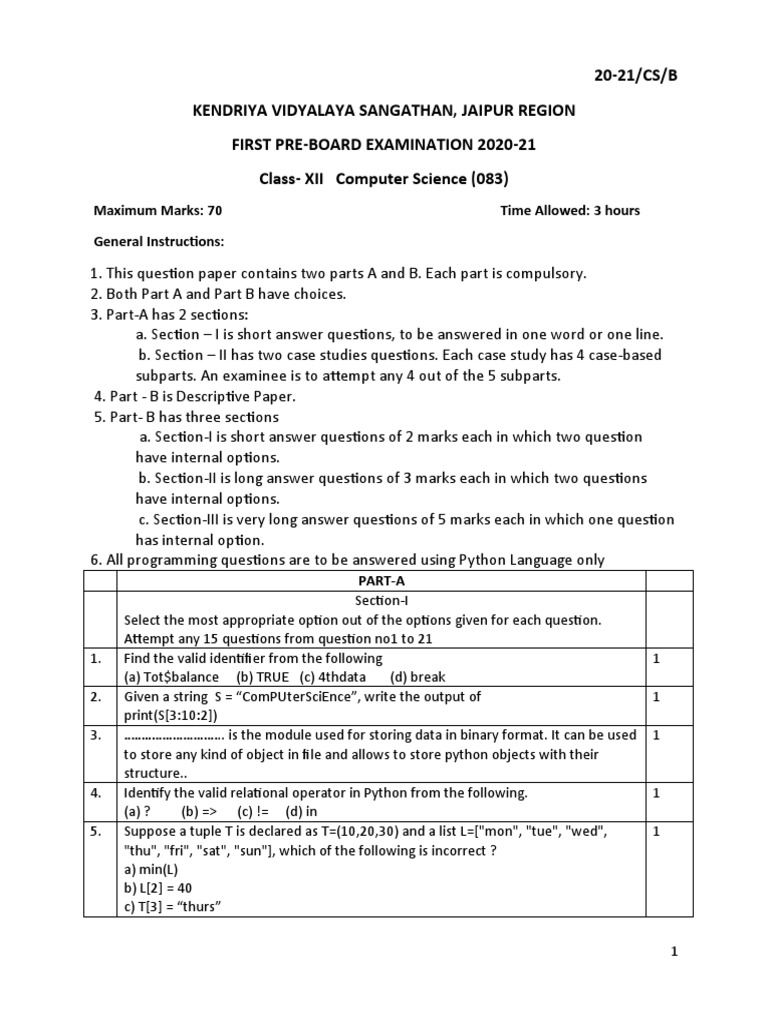 XII CS PB-I Sample Paper-VIII by KVS RO Jaipur | PDF | Computer Network | Computing