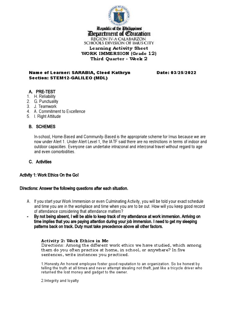 SARABIA (MDL) Work Immersion Module2 | PDF | Cognitive Science ...