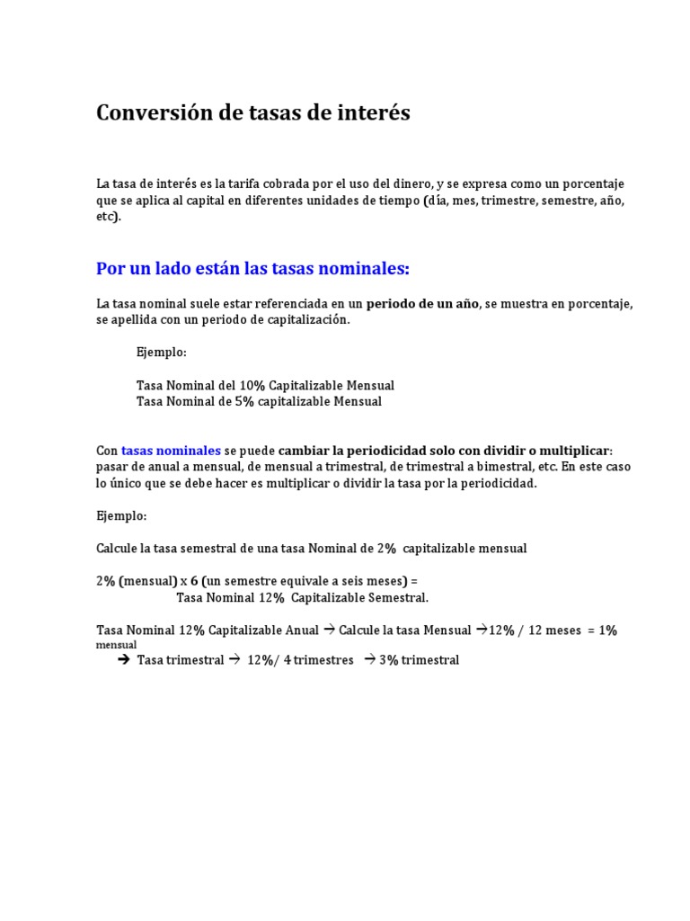 Conversión Tasas de Interés Nominal y Efectiva | PDF | Interés | Demanda de dinero