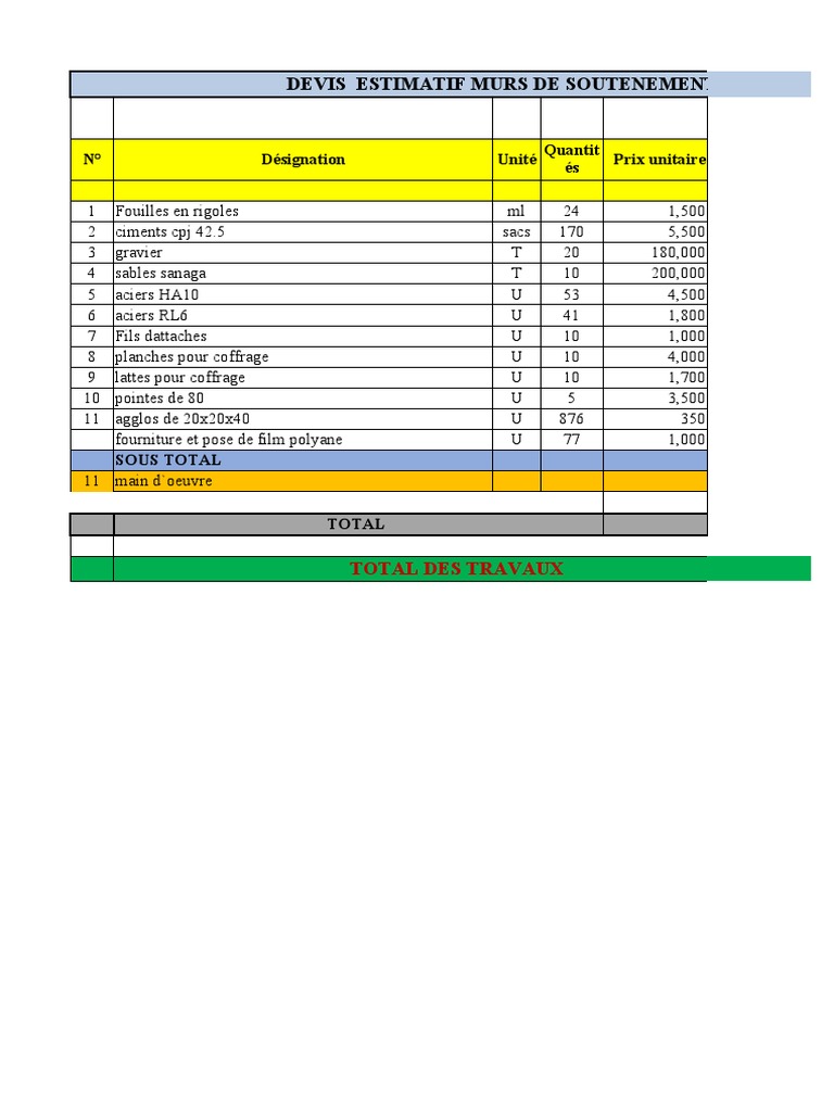Devis Estimatif Fondations Et Murs de Soutenement2 (Enregistré Automatiquement) | PDF