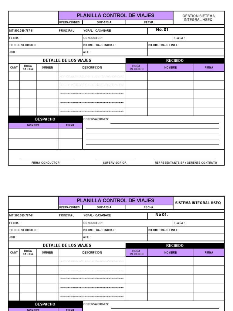 13.formato Planilla Contro de Viajes | PDF | Transporte