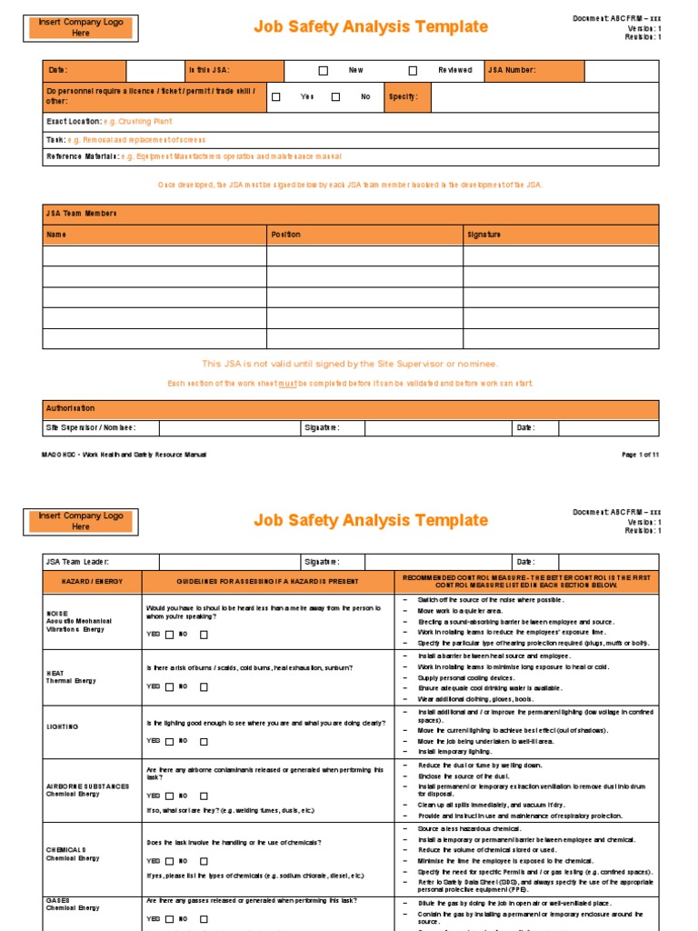 Job Safety Analysis Template V2.2 | PDF | Safety | Occupational Safety ...