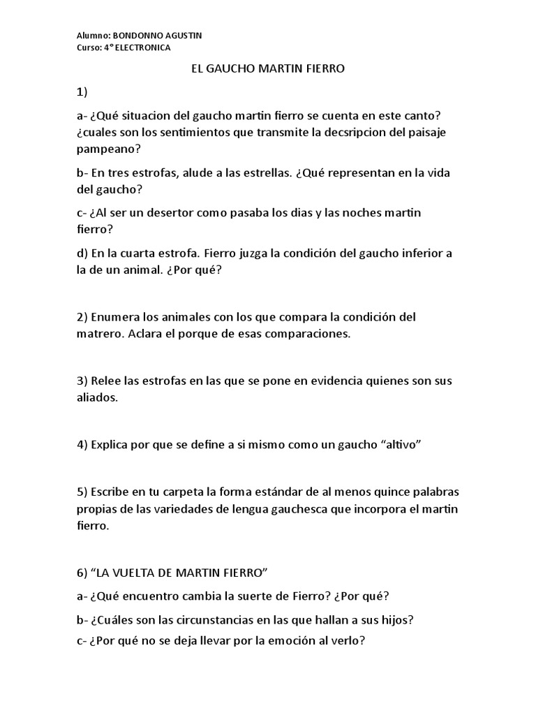 El Gaucho Martin Fierro Lengua 2020 | PDF