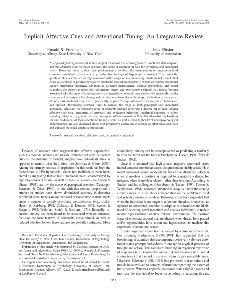Implicit Affective Cues and Attentional Tuning An Integrative Review ...