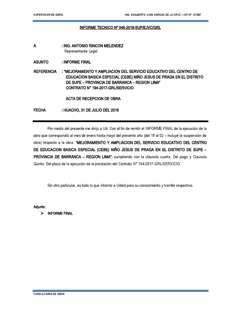 Informe Final de La Supervision | PDF | Fundación (Ingeniería ...