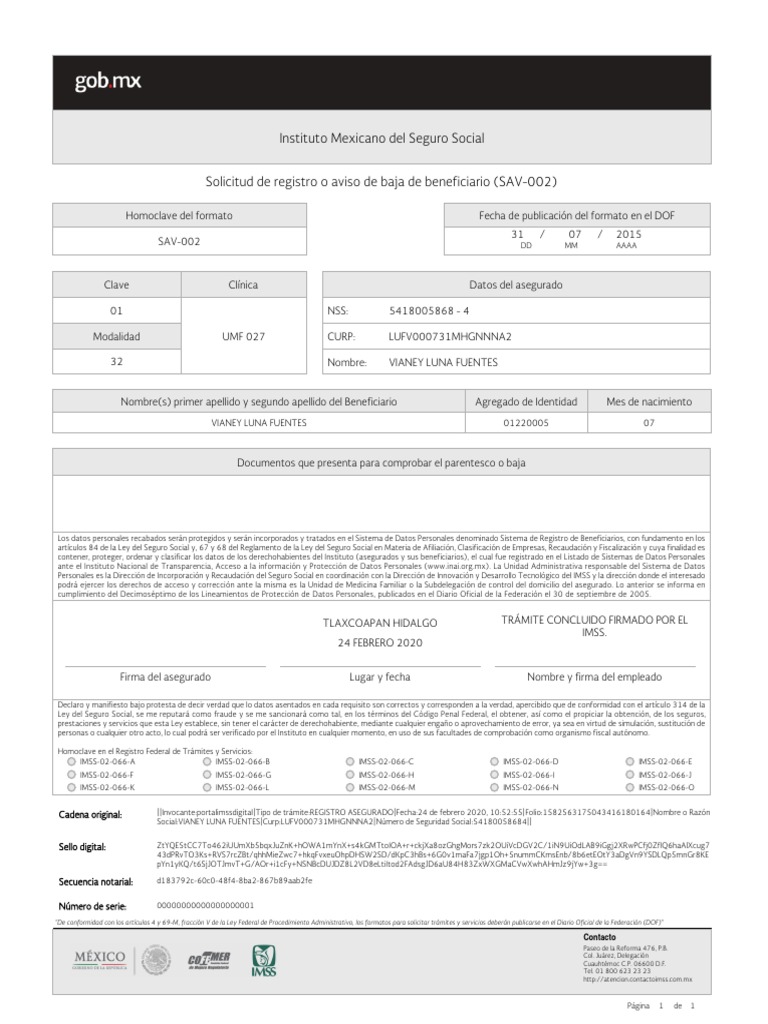 Registro y Baja de Beneficiarios IMSS | PDF | Privacidad de la ...