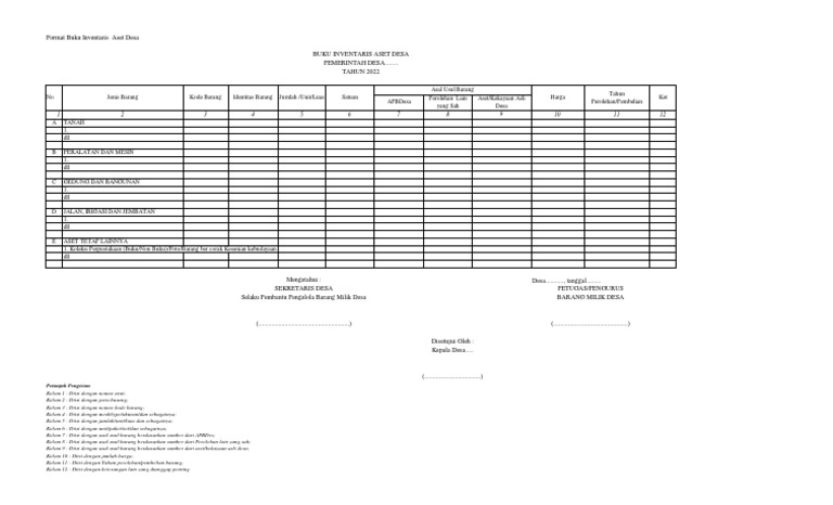 Format Buku Inventaris Aset Desa | PDF