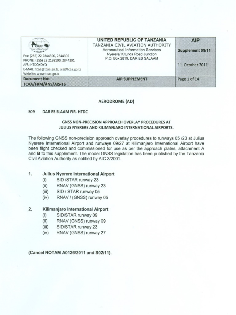 AIP SUP 09 2011 GNSS Non PRECISSION APROACH | PDF | Aviation | Aerospace