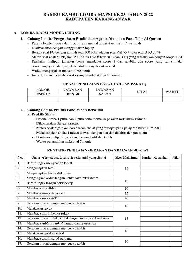 Rambu-Rambu Lomba Mapsi Kabupaten 2022 | PDF