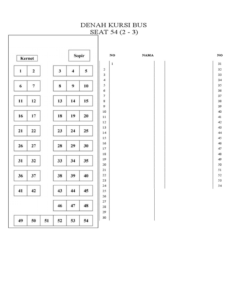 Plan de sièges pour bus 54 places | PDF