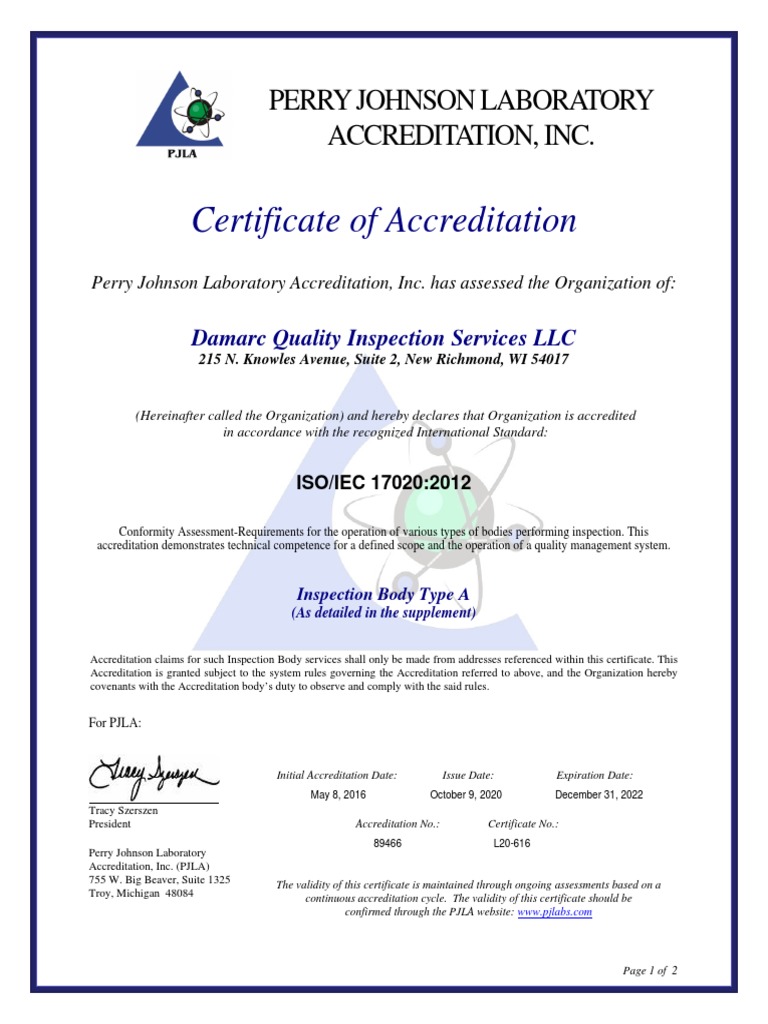 ISO17020 2020 Certificate | PDF | Mechanical Engineering