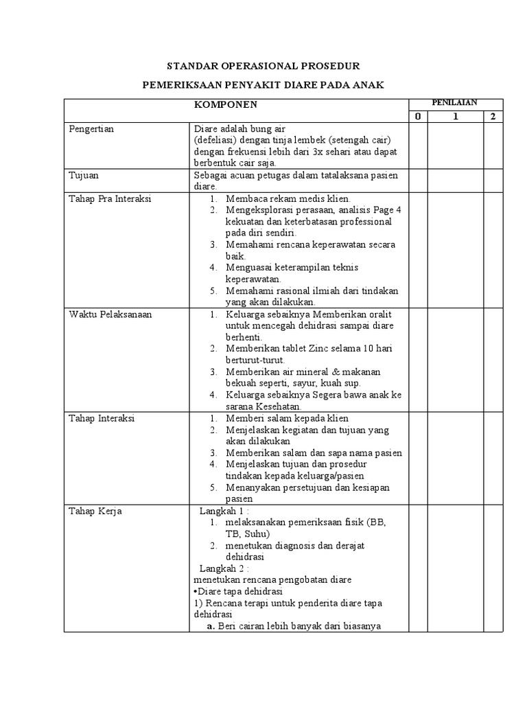 SOP Pemeriksaan Penyakit Diare Pada Anak | PDF