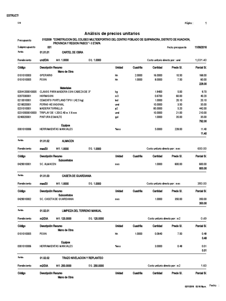 Costo Unitario Estructuras | PDF | Hormigón | Construyendo tecnología