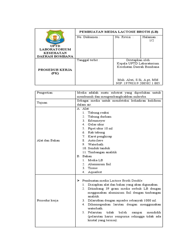 Pembuatan Media LB (Lactose Broth) | PDF