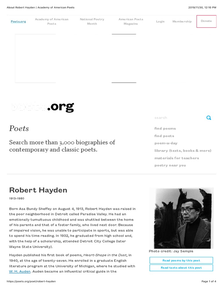 About Robert Hayden - Academy of American Poets | PDF | Poets | Writers