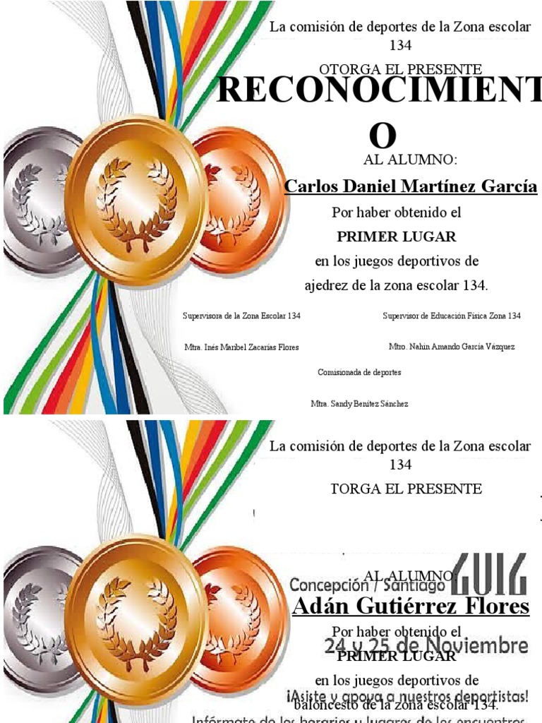 Certificados de reconocimiento para estudiantes destacados en juegos ...