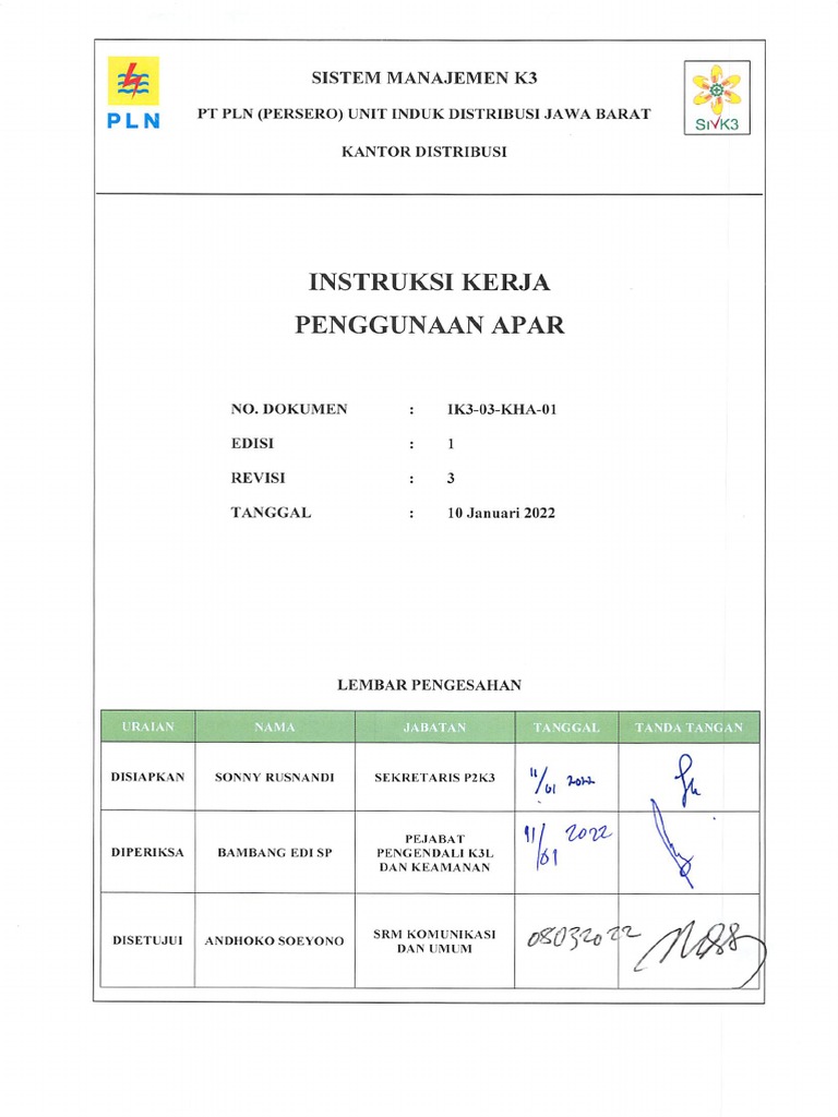 IK3-03-KHA-01 Instruksi Kerja Penggunaan APAR | PDF