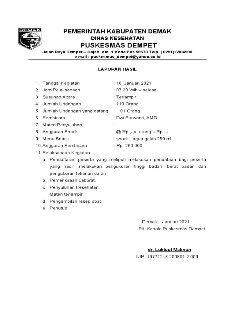 Laporan Kegiatan Dan Materi Prolanis DM PKM Dempet 2021 | PDF