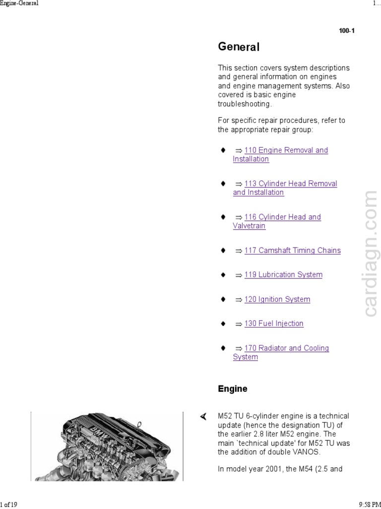 BMW E46 1999 - 2005 Engine General Manual | PDF | Throttle | Fuel Injection
