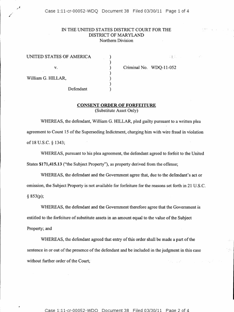 Consent Order of Forfeiture | Asset Forfeiture | Consent Decree