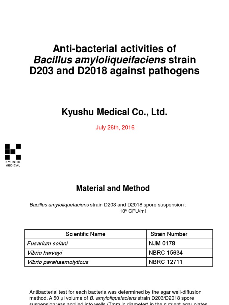 Antibacterial Activities of Bacillus Amyloliqueifaciens Strain D203 and D2018 | PDF | Science ...
