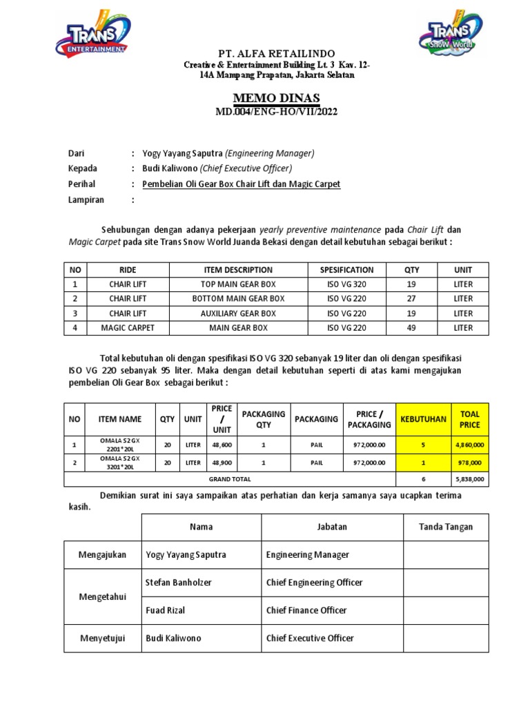 Pembelian Oli Gear Box untuk Maintenance | PDF