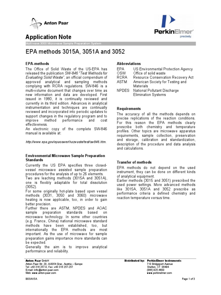 EPA Methods 3015A, 3051A and 3052: Application Note | PDF | United ...