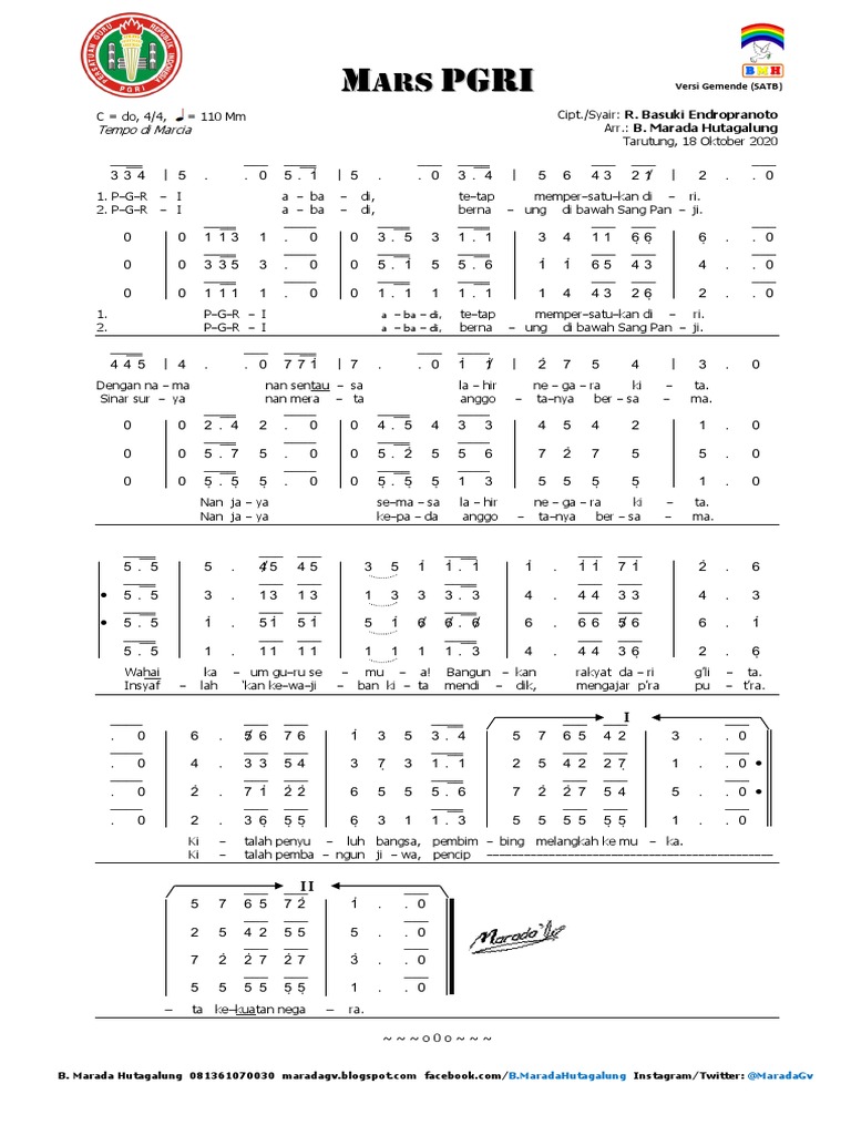 Lagu Koor Mars PGRI (Versi SATB) | PDF