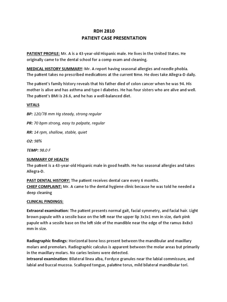 Patient Case Presentation | PDF | Periodontology | Oral Hygiene