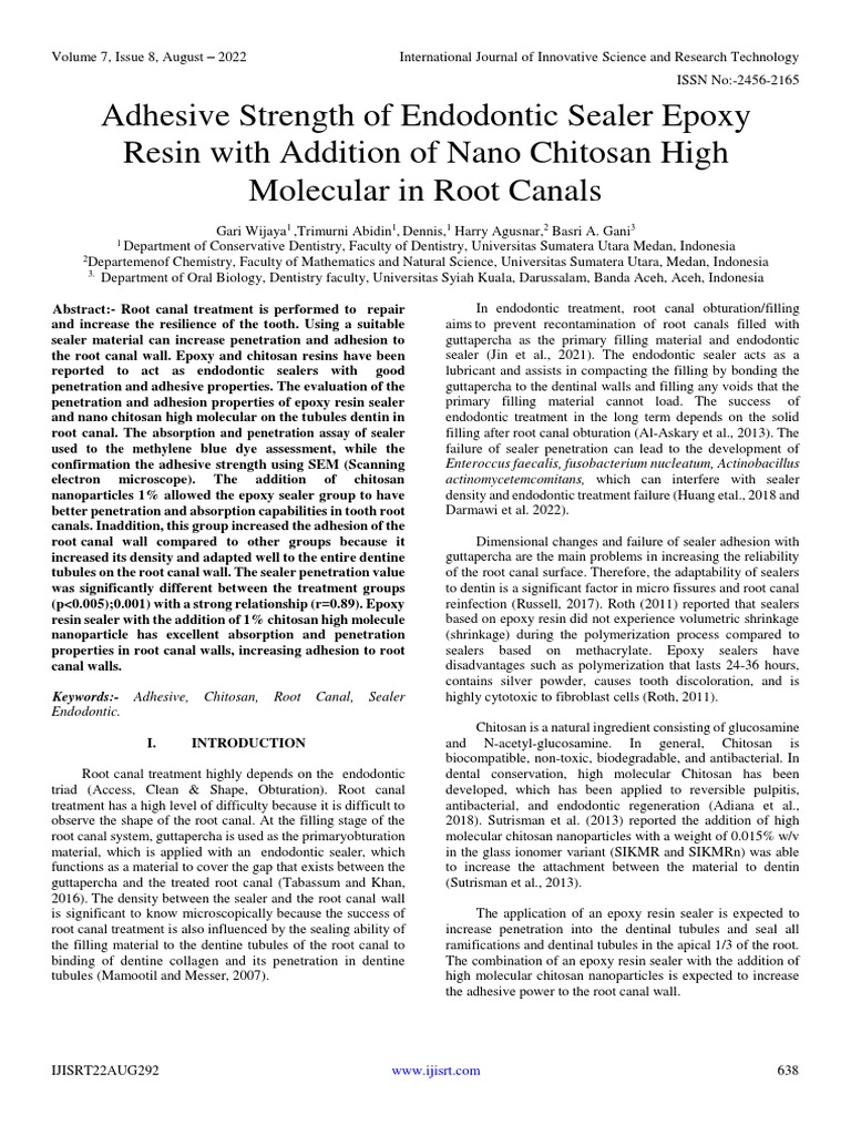 Adhesive Strength of Endodontic Sealer Epoxy Resin With Addition of Nano Chitosan High Molecular ...