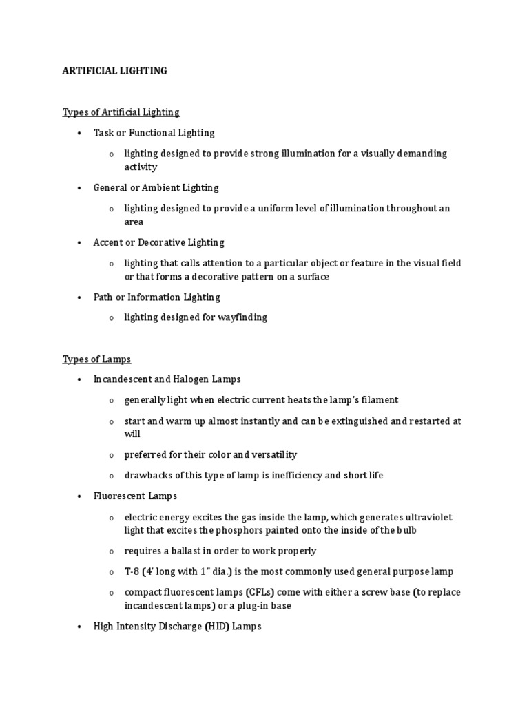 Artificial Lighting | PDF | Incandescent Light Bulb | Lighting