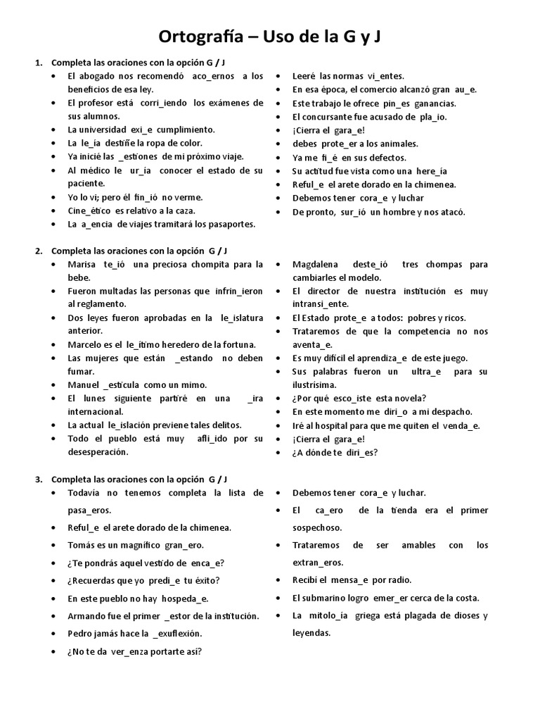 Ortografía - Uso de La G y J | PDF