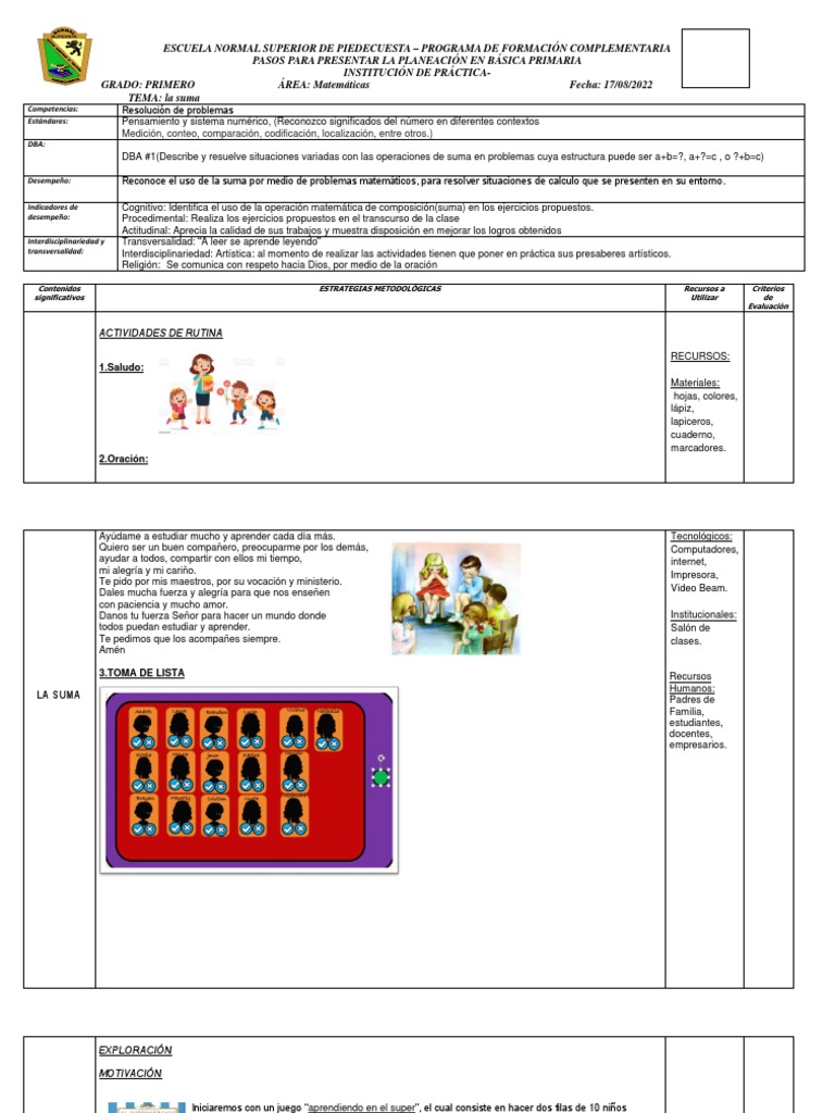 Plan de Clases, La Suma | PDF
