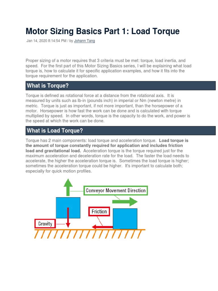Motor Sizing Basics Part 1-4 | PDF | Electric Motor | Torque
