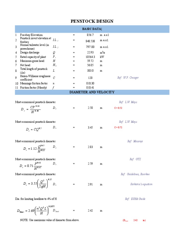 PENSTOCK DESIGN BASICS | PDF | Reynolds Number | Fluid Dynamics