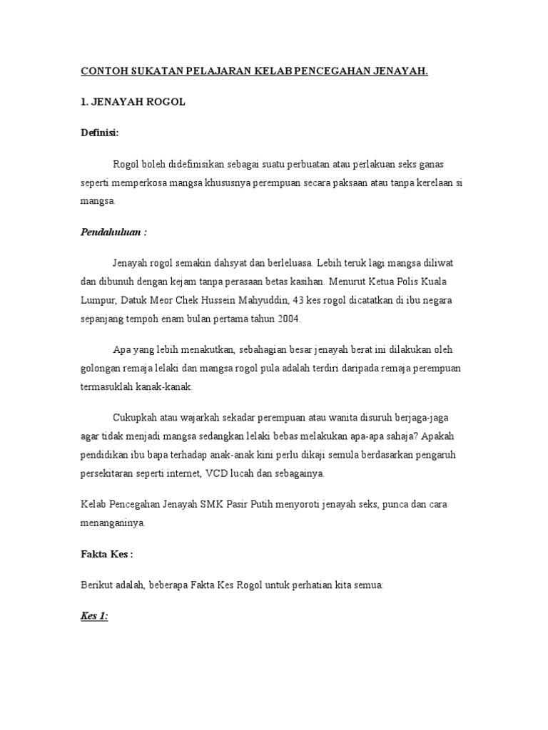 Contoh Sukatan Pelajaran Kelab Pencegahan Jenayah | PDF | Gaya Hidup