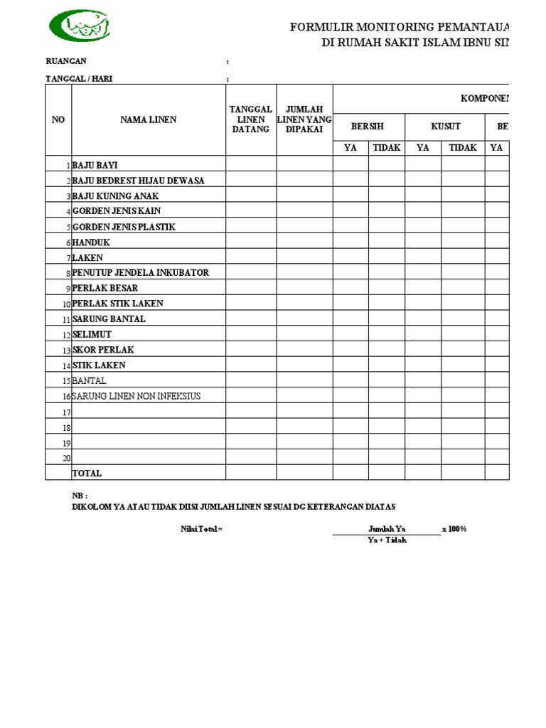 Formulir Monitoring Pemantauan Linen | PDF