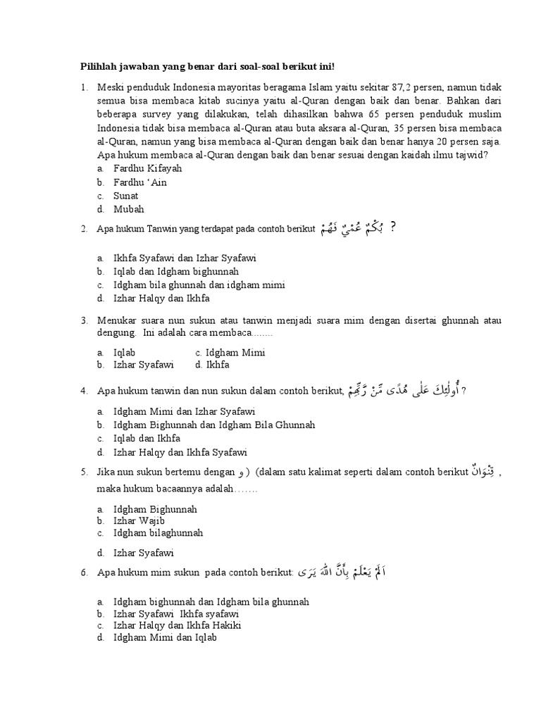 Soal Tajwid Atau Tahsin | PDF