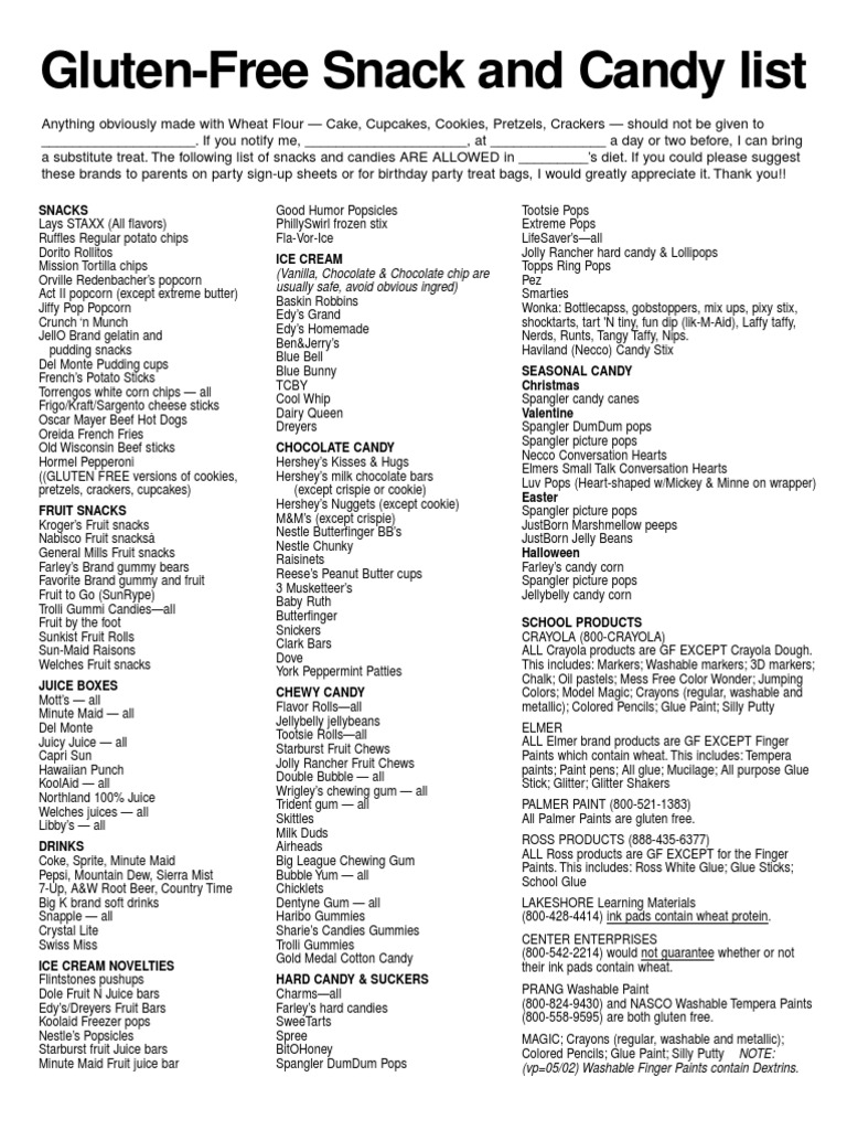 Gluten Free Candy List | PDF | Candy | Flour